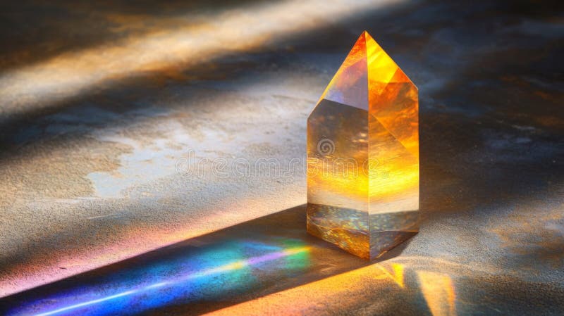 Orange Crystal Point on Dark Surface with Rainbow Light Stock ...