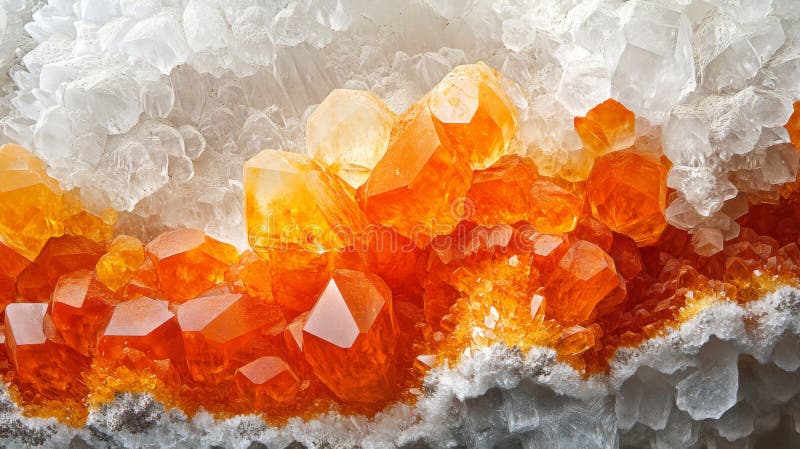 Orange Crystals Cluster on White Rock Background Stock Illustration ...