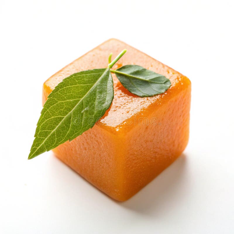 Orange Cube with Leaf Isolated on White Background Stock Illustration ...