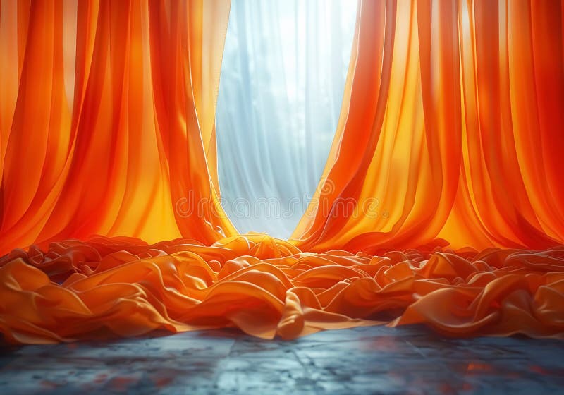 Orange Curtain on the Wall. Minimalist Decor Concept Stock Illustration ...