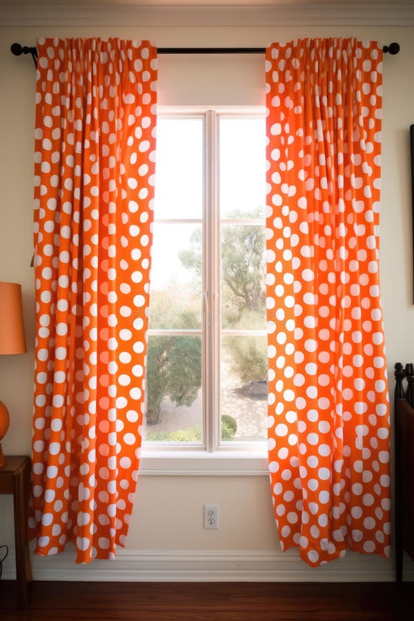 Orange Curtains with White Dots Hanging in Room with Window, Created ...
