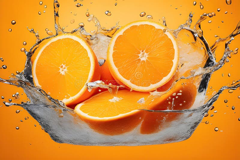 Orange with Cut in Half Floating in Water Stock Illustration ...