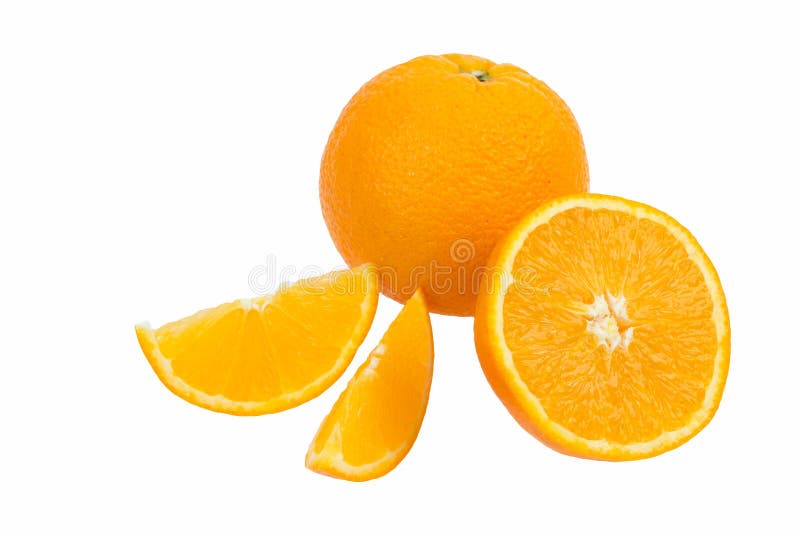 Orange with Cut and Slice in Half and Isolated on White Background ...