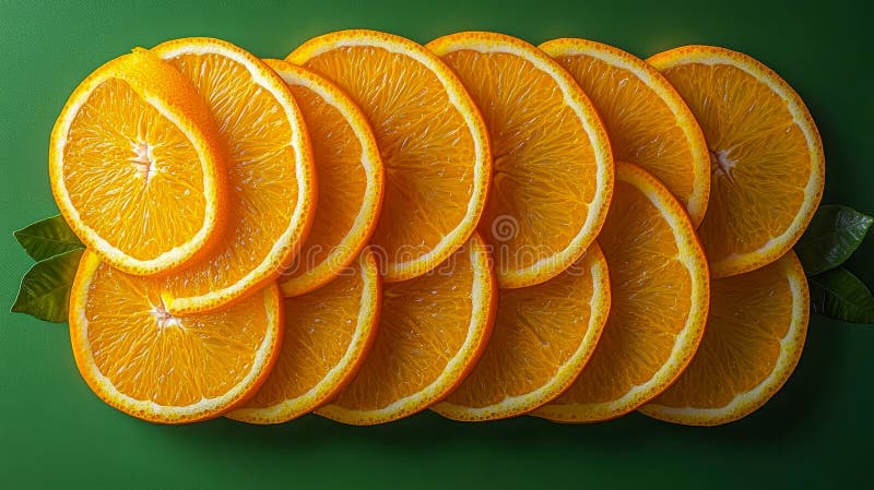 Orange Cut into Slices and Arranged on a Green Background, Orange ...