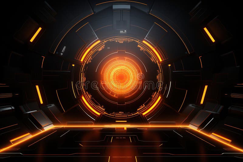 Orange Cybernetic Tunnel Interface with Central Hub. Generative AI ...