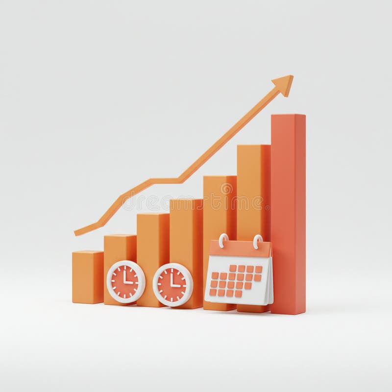 Orange 3D Bar Graph with an Upward Arrow, Symbolizing Growth or ...