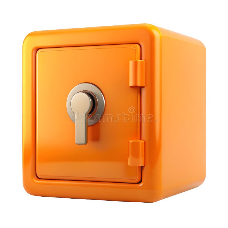 Orange 3 D Cube Safe Box with Gold Keyhole Orange Safe Stock ...