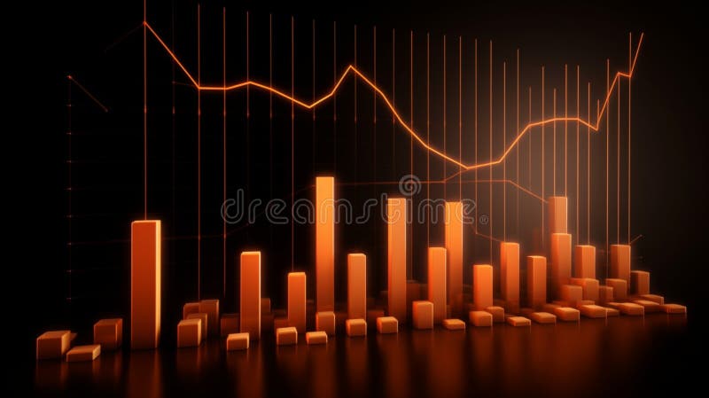 Orange 3D Graph Chart Signifies a Moderate Level of Growth and ...