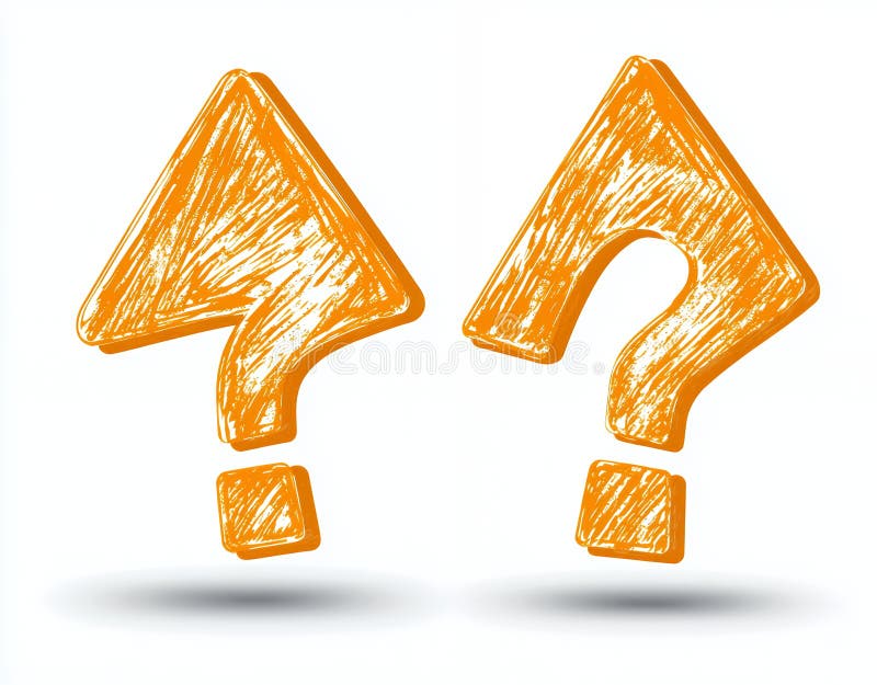 Orange 3D Question Mark Exclamation Point Symbols Hand Drawn Style ...