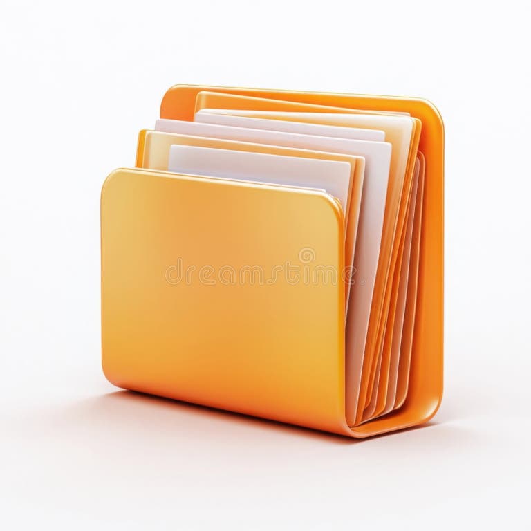 Orange 3D Render of a File Folder Icon with Documents on White ...