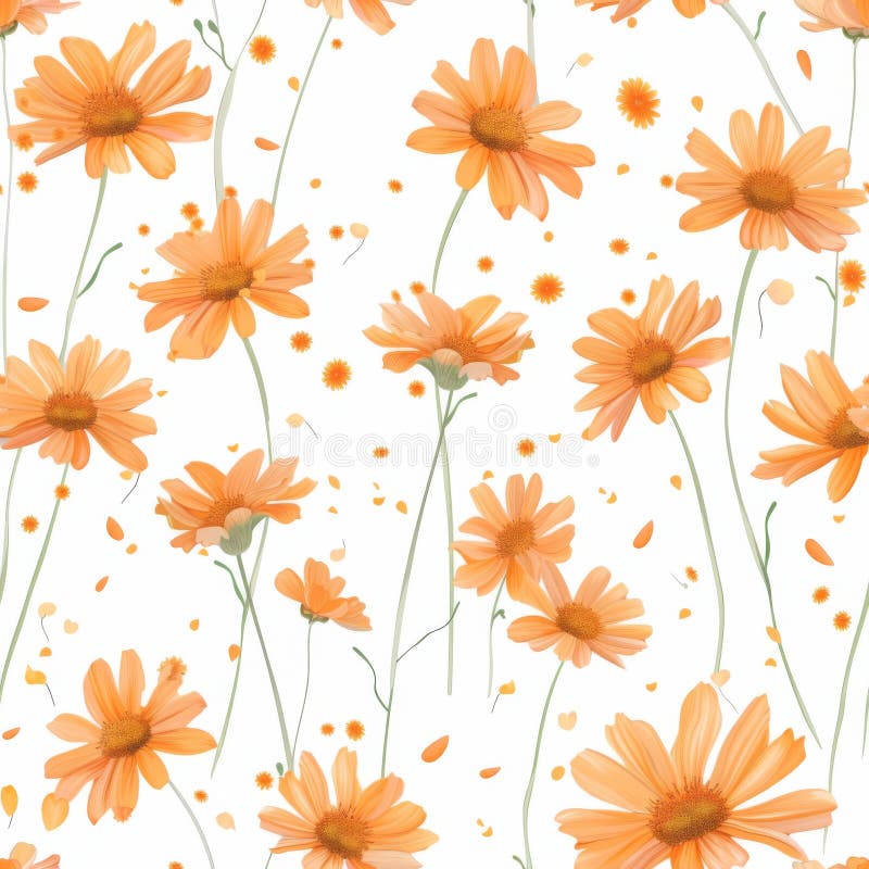 Orange Daisy Seamless Pattern on White Background Stock Image - Image ...