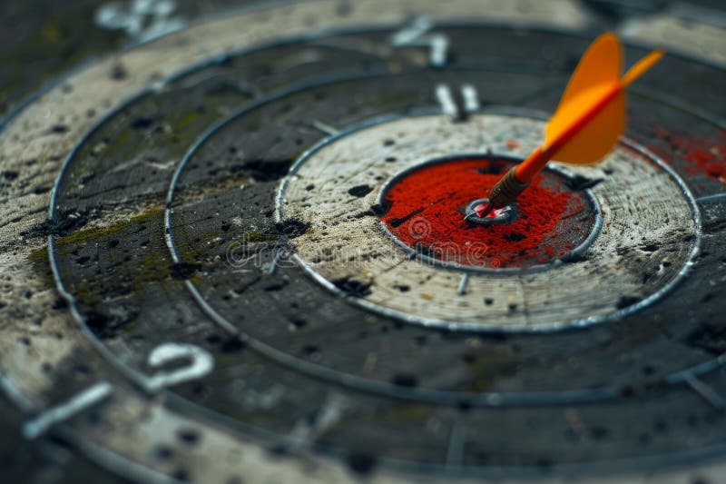 Orange Dart Hitting the Center of an Old Target Stock Image - Image of ...