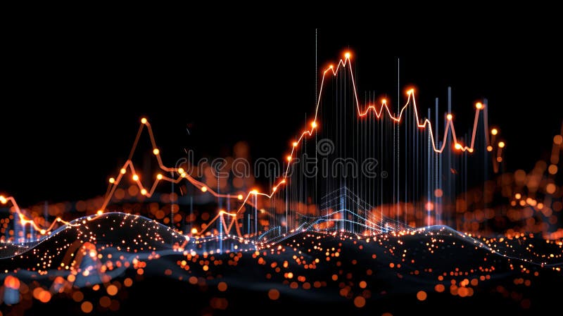 Orange Data Chart with Glowing Grid and Fluctuating Lines Stock Photo ...