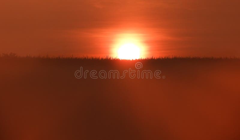 Sunrise Creates Orange Mist and Fog Over Lancaster Amish Farmland Stock ...