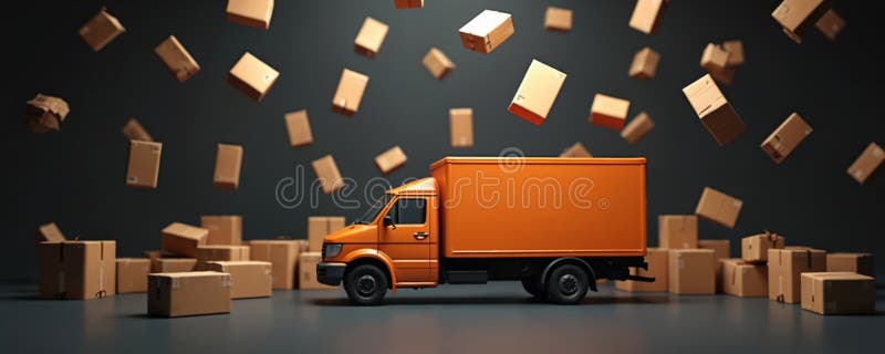 Orange Delivery Van Surrounded by Cardboard Boxes in Warehouse ...