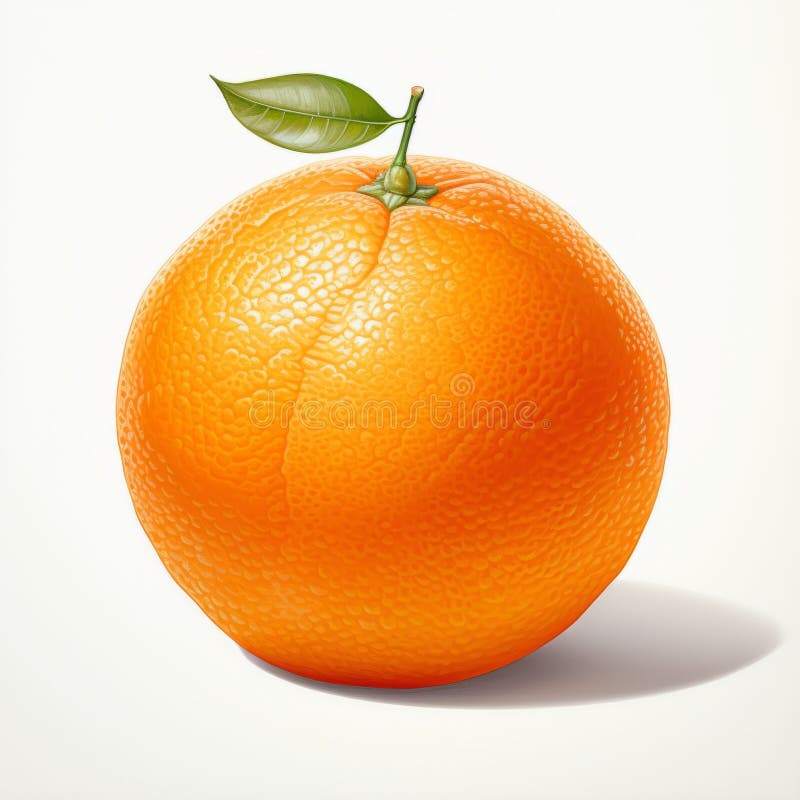 Hyperrealistic Illustration of a Ripe Orange with Leaf on White ...