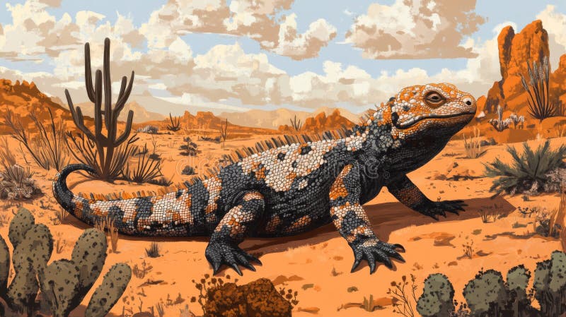Orange Desert Lizard in Pixel Art Style Stock Illustration ...