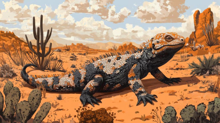 Orange Desert Lizard in Pixel Art Style Stock Illustration ...