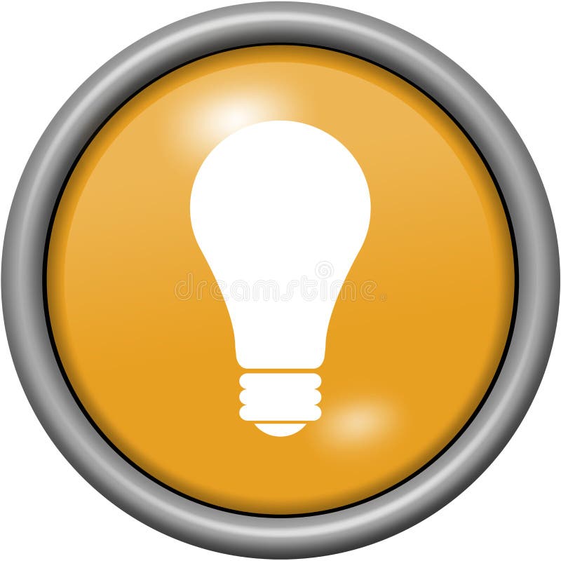Orange Design Light Bulb in Round 3D Button Stock Illustration ...