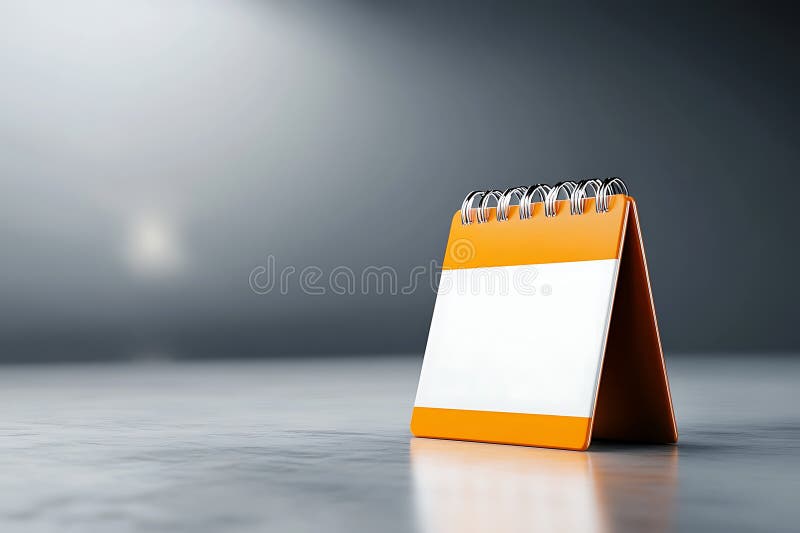 Orange Desk Calendar with Silver Spiral Binding on Concrete Surface ...