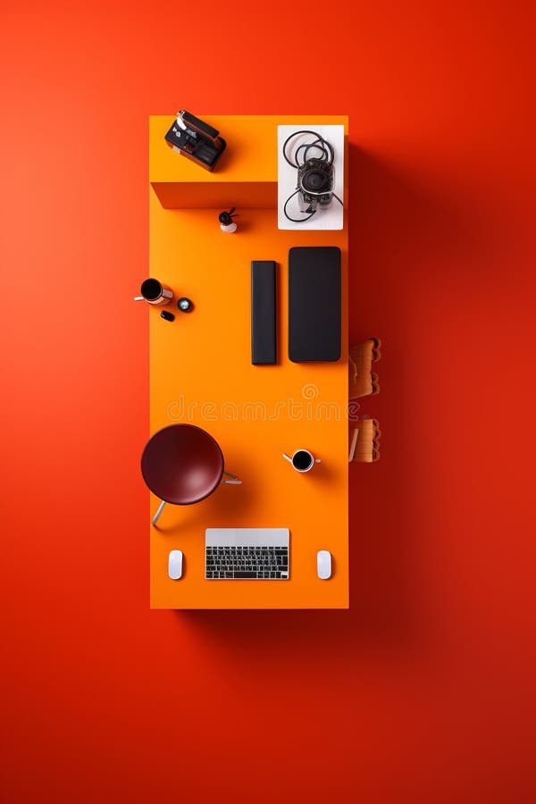An Orange Desk with a Keyboard and Mouse on it Stock Illustration ...