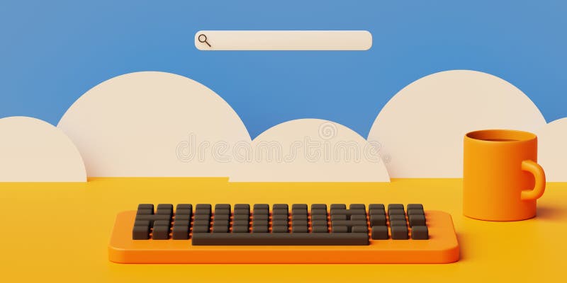 Orange Desktop Computer with Clouds on the Horizon and Blue Sky with a ...