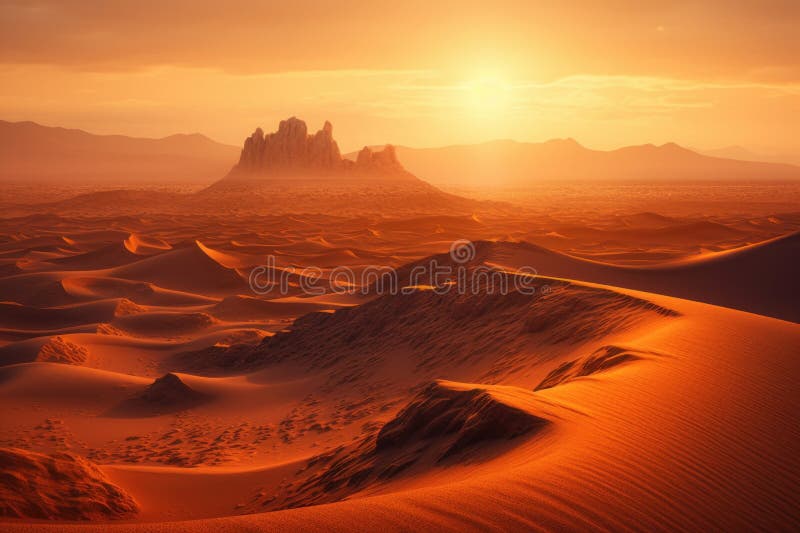 An Orange Dessert Landscape at Sunset View Generative AI Stock Photo ...