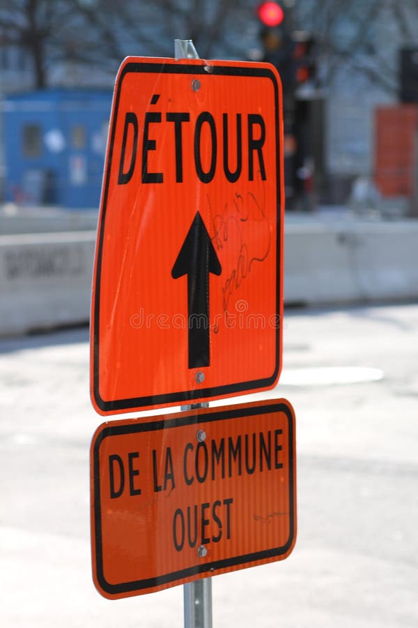 Orange Detour Sign with a Directional Arrow Stock Image - Image of ...