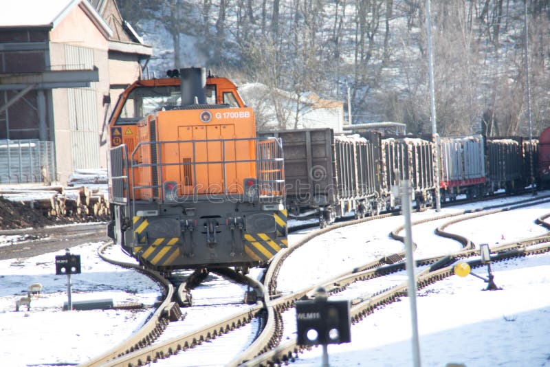 Orange Diesel Locomotive Pulls Its Train Editorial Image - Image of ...