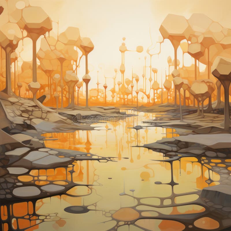 Orange Digital Art: Post-apocalyptic Water Area in Chaotic Environments ...