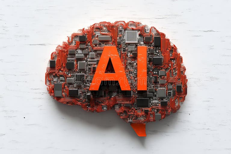 Orange Digital Brain Embedded AI Circuits Glowing Elements Symbolizing ...