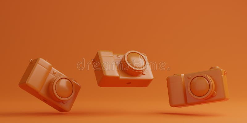 Orange Digital Camera on Orange Background, Technology Concept. 3d ...