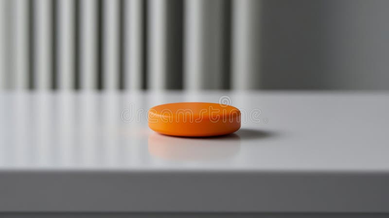 Orange Disc on White Table with Blurred Background, Minimalism Concept ...
