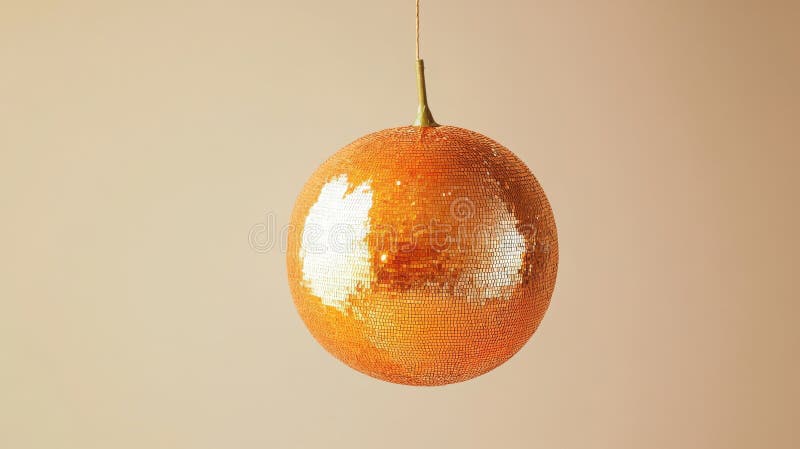 Orange Disco Ball Against a Beige Background, Retro Party Decor Concept ...