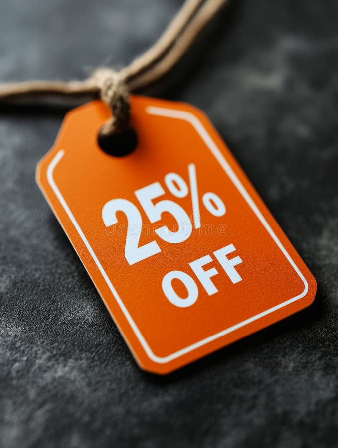 Orange Discount Tag with 25 Off Text on a Textured Surface. Stock Photo ...