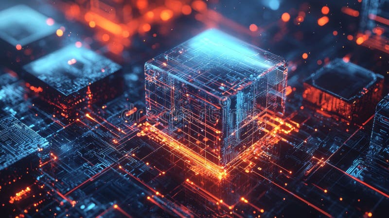 An Orange Display with a Holographic Interface, Shiny and Glowing ...