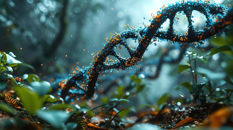 Orange DNA Molecules on String 3D Model on Bokeh Blur Background Stock ...