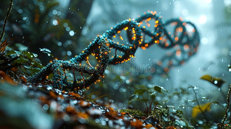 Orange DNA Molecules on String 3D Model on Bokeh Blur Background Stock ...