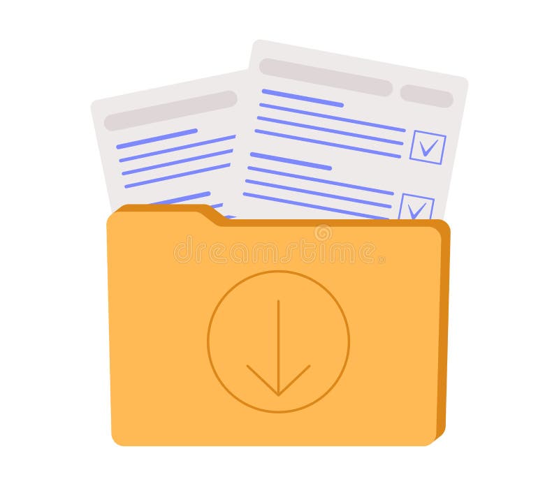 Orange Document Folder with Paper Sheets and Sticky Notes. Vector ...