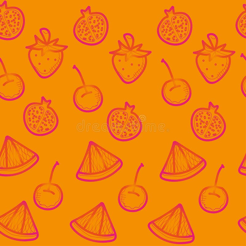 Orange Doodle Seamless Background with Red Fruits Stock Vector ...