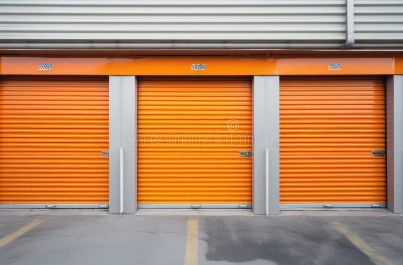 Orange Door Self Storage Units Hallway Perspective Stock Illustration ...