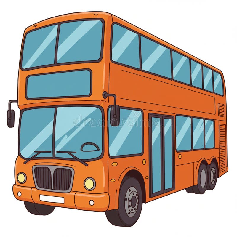 Orange Double-decker Bus Illustration with Large Windows and Six Wheels ...