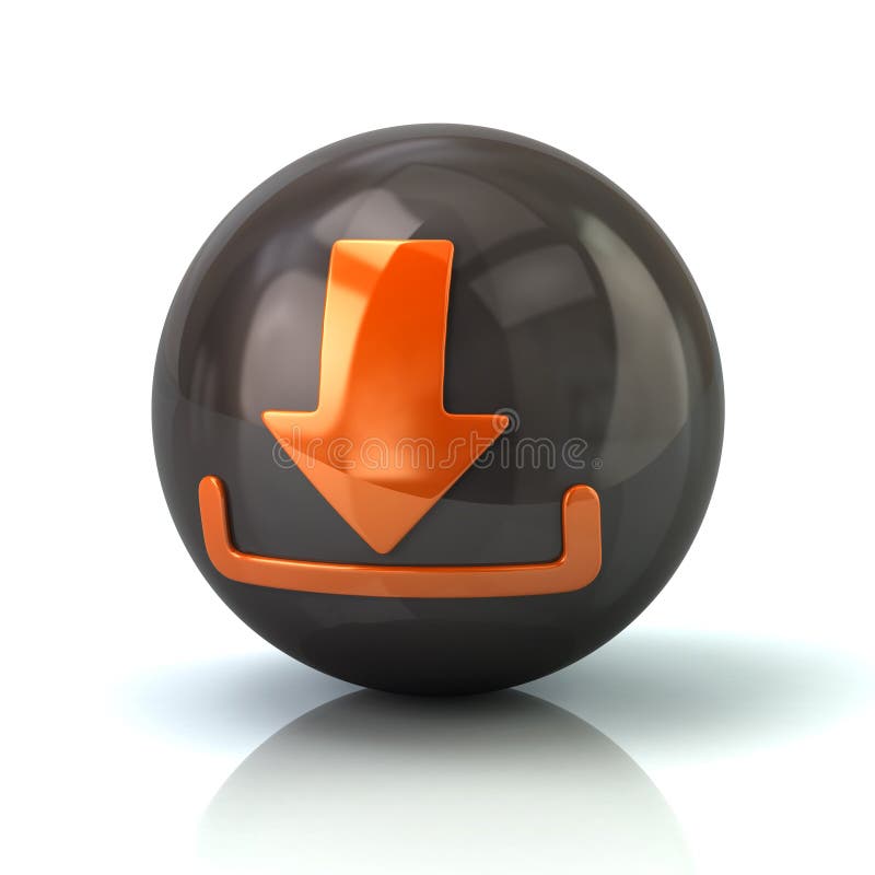 Orange Download Icon on Black Glossy Sphere Stock Illustration ...