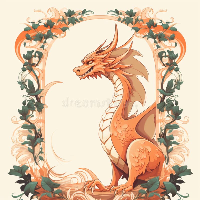 Orange Dragon on an Orange Ivy Frame Stock Illustration - Illustration ...