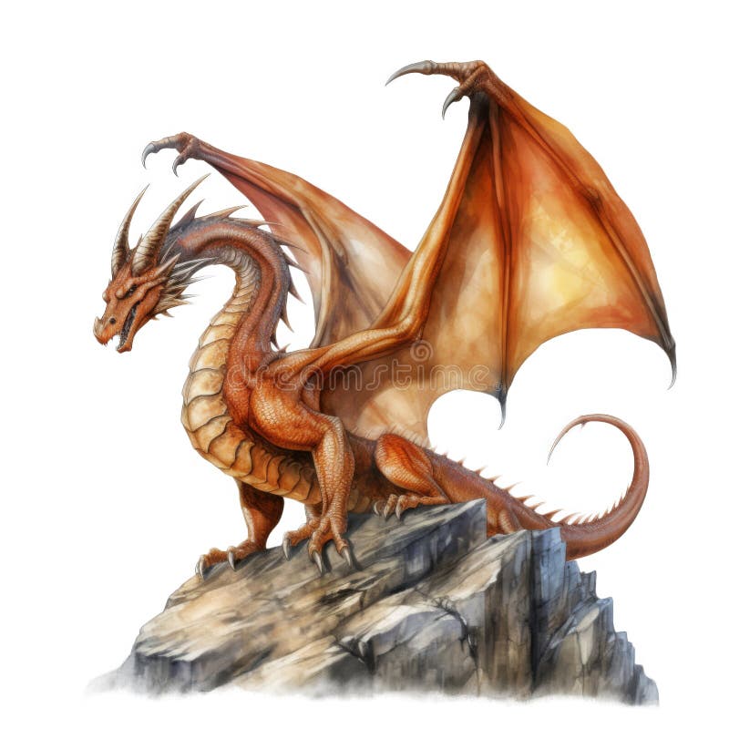 Orange Dragon Perched on a Rocky Cliff Stock Photo - Illustration of ...