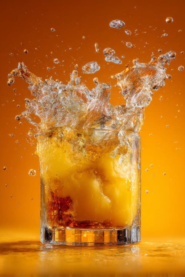 Orange Drink Splashing in Glass on Orange Background Stock Illustration ...