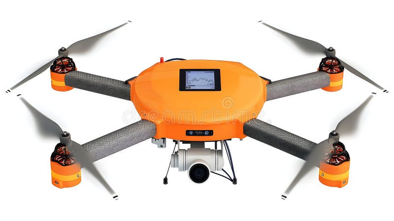 Orange Quadcopter Drone stock illustration. Illustration of flight ...