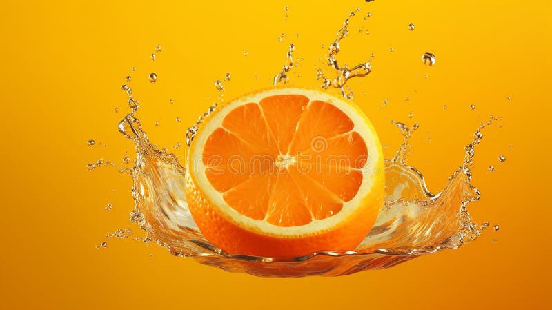 Orange Dropped on the Yellow Water Surface with Orange Slice and Water ...