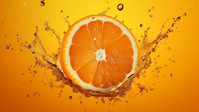 Orange Dropped on the Yellow Water Surface with Orange Slice and Water ...
