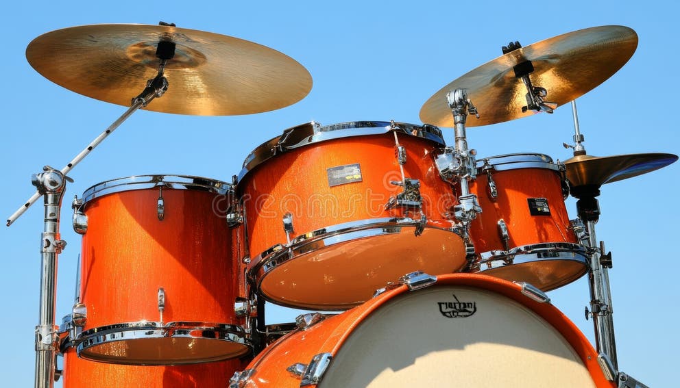 Orange Drum Set on Stage Ready for a Drum Solo, Concert, or Music ...
